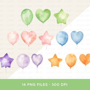 Balloon Clipart Bundle, Colorful Pastel Balloon Shapes Heart Star for ...