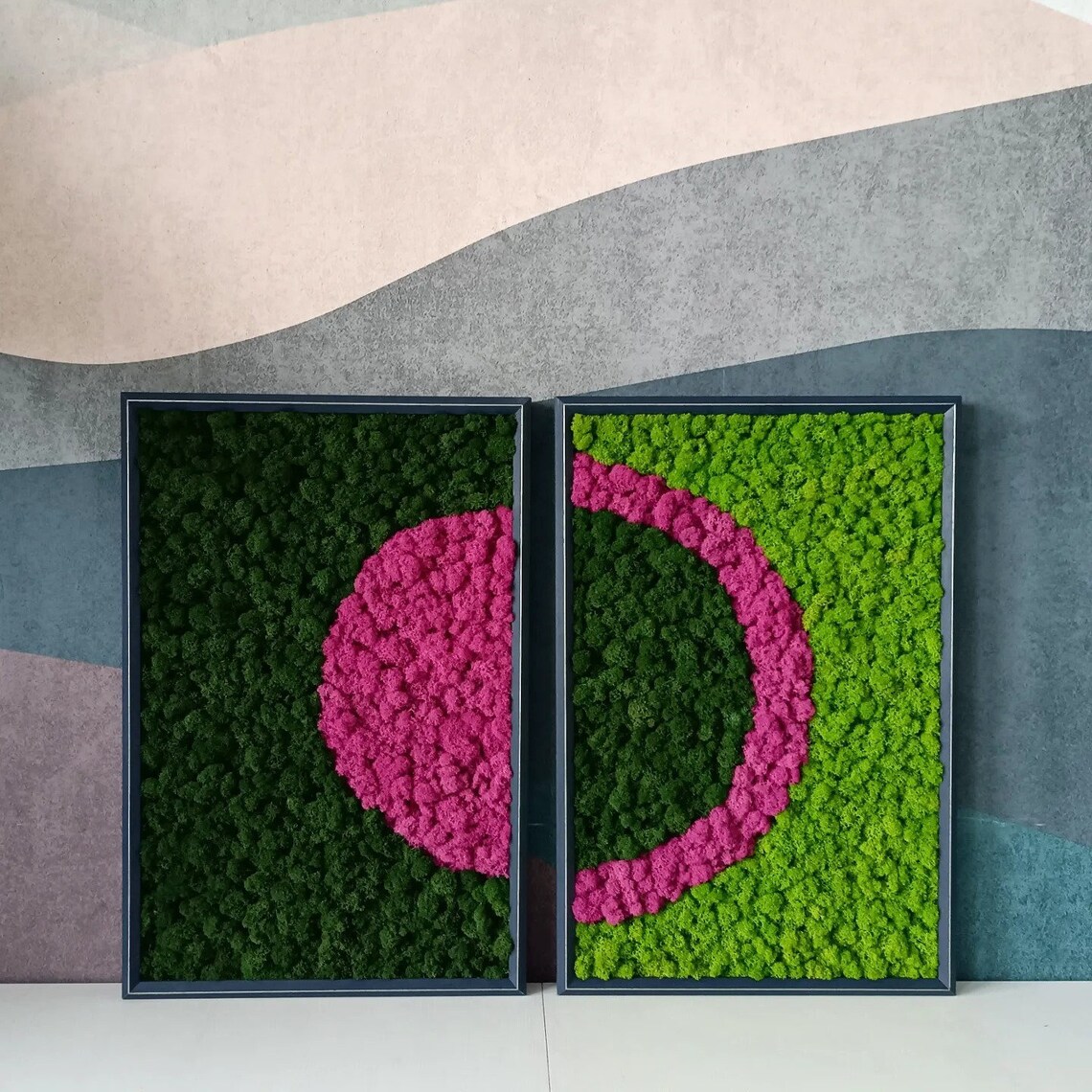 Colorful Moss Wall Art / Two Parts in Frame / Sound Absorber / Sound ...