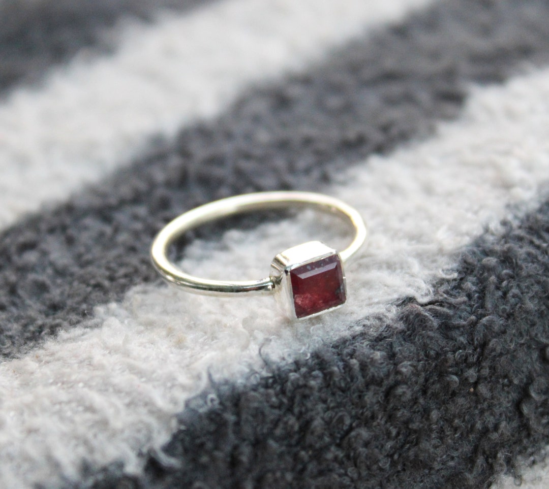 Red Ruby Square Cut Ring red Gemstone Ring Dark Ruby Ring - Etsy