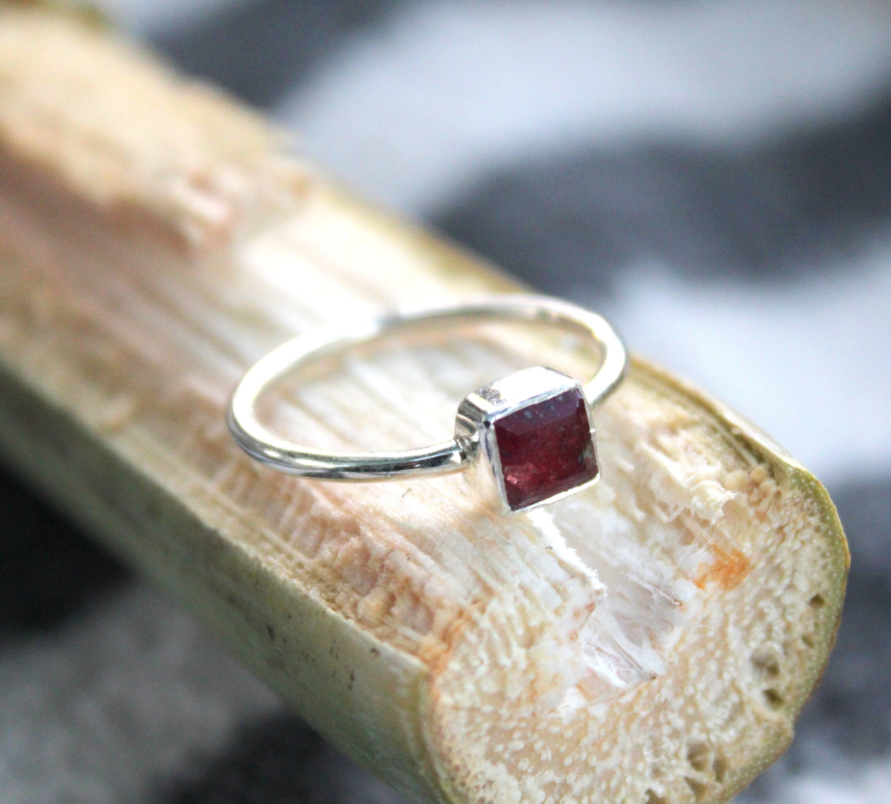 Red Ruby Square Cut Ring red Gemstone Ring Dark Ruby Ring | Etsy
