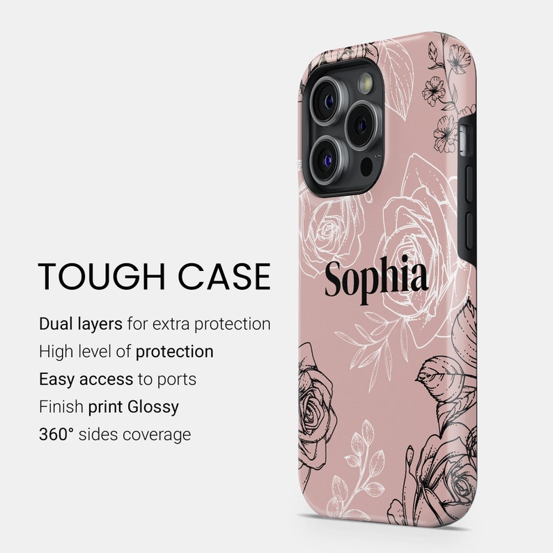 Rose Phone Case Line Art Personalized TOUGH Cover Fit for iPhone 17 Pro ...