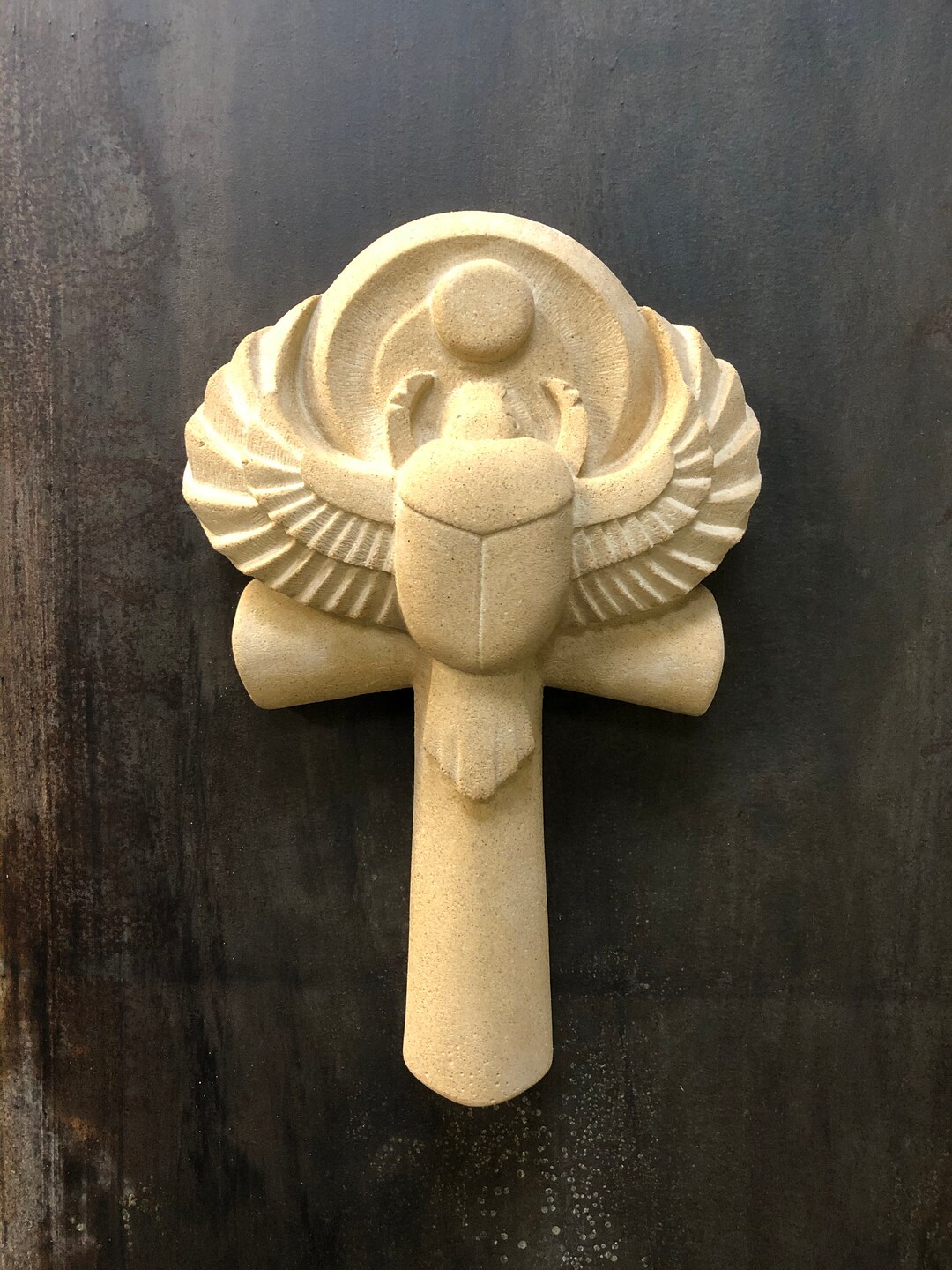 Ancient Egyptian Scarab Ankh Sandstone Wall Sculpture - Fine Carving ...