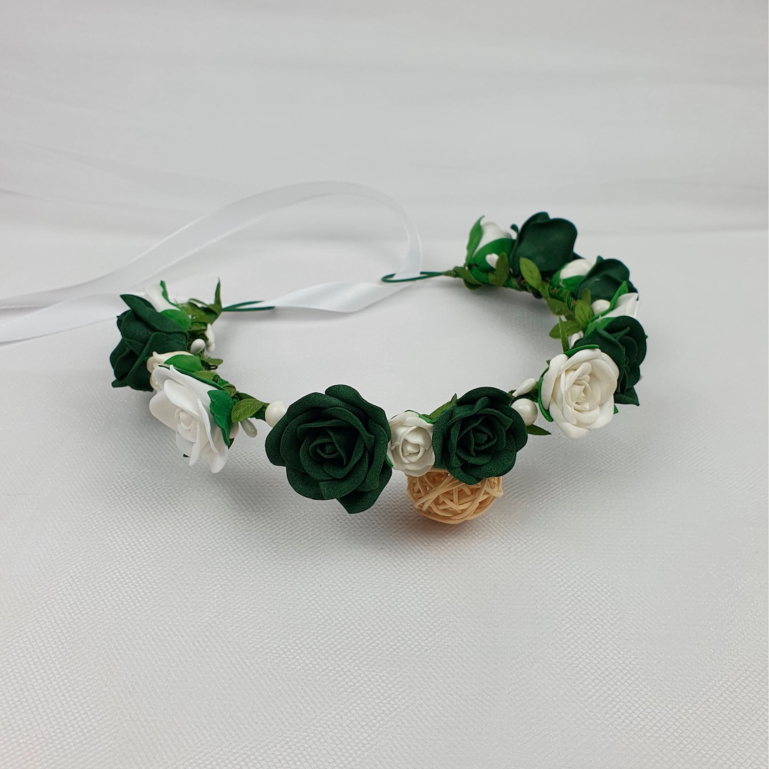 Emerald Green Flower Crown Flower Crown Adult White Flower Girl Crown ...