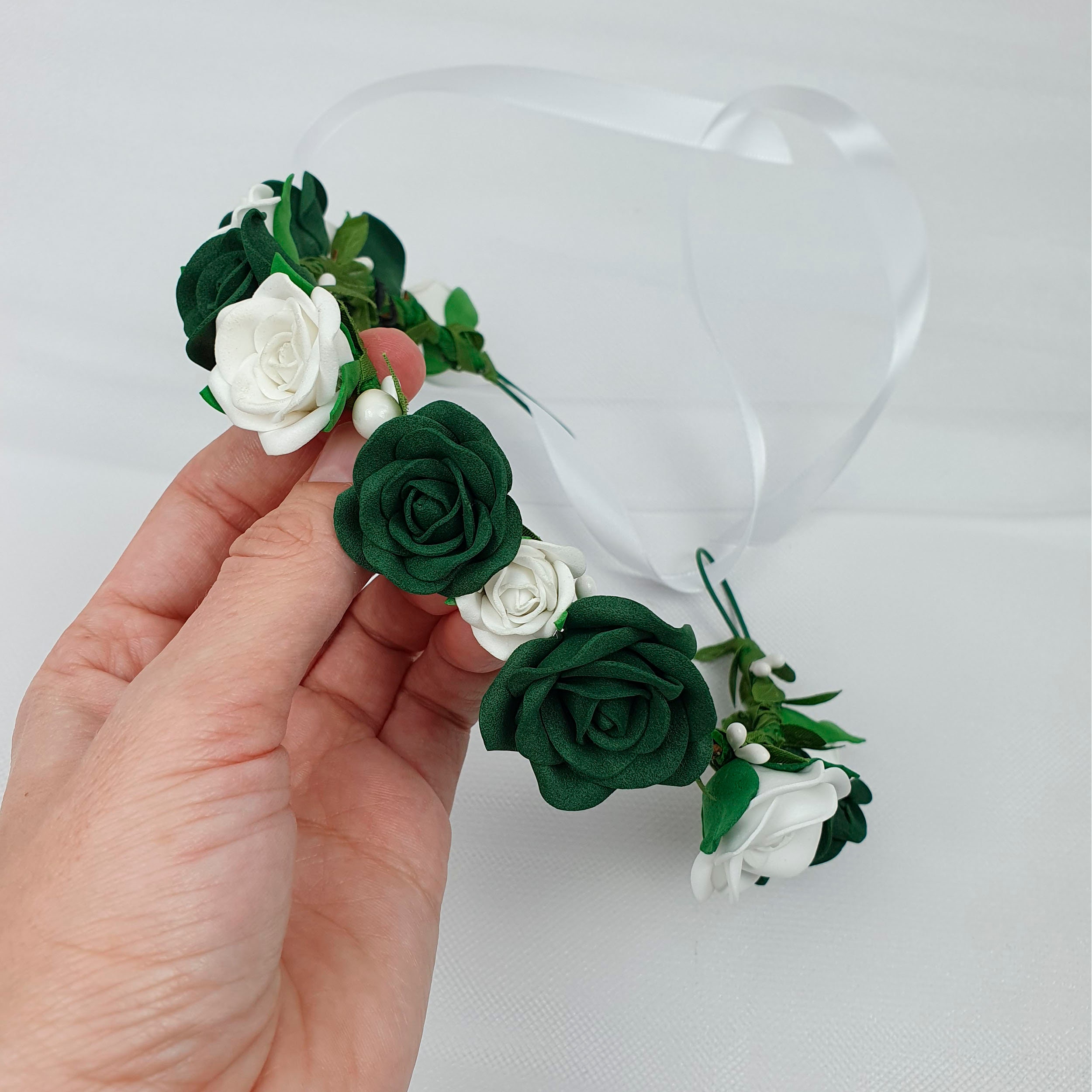 Emerald Green Flower Crown Flower Crown Adult White Flower - Etsy