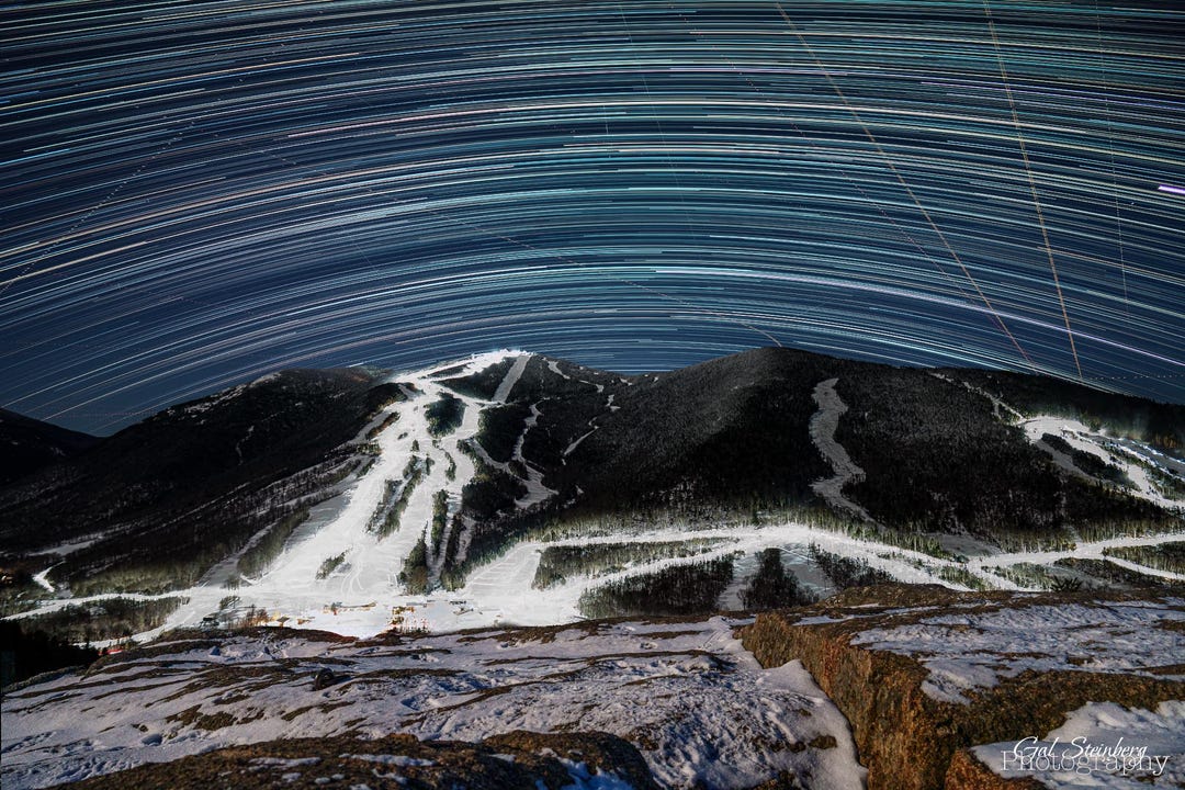 Photo Print of Groomed Trails and Star Trails Over Cannon Mountain ...