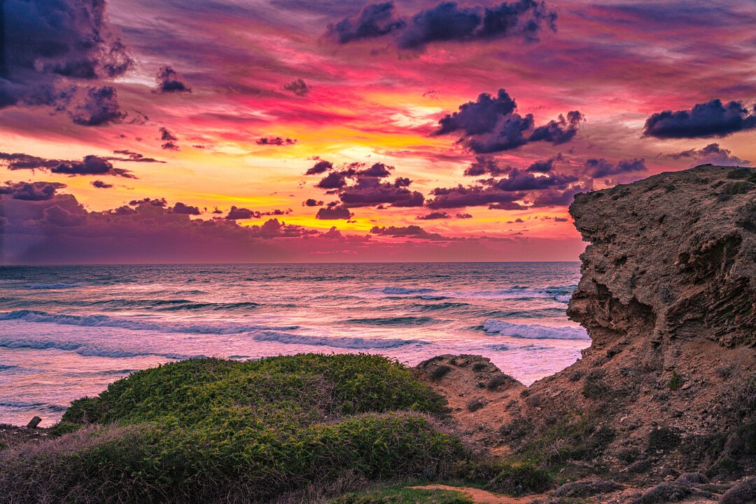 Israel Coast Wall Art - Mediterranean Sea Sunset Photo Print - Picture ...