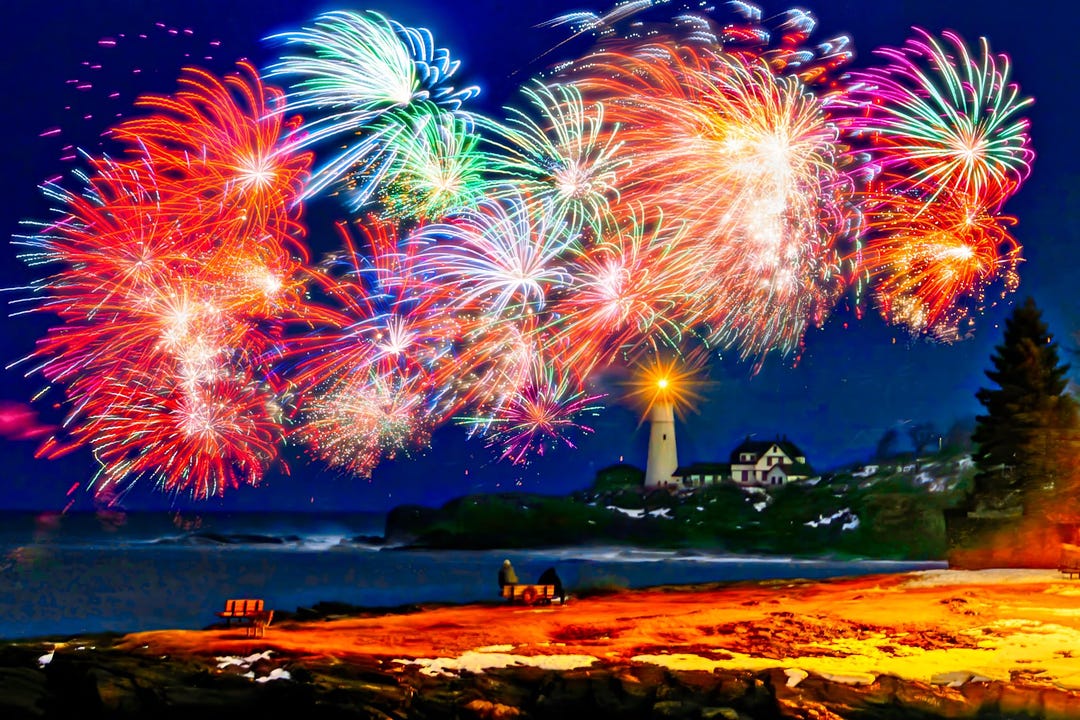 Winter Fireworks Over Portland Head Light - Maine Coastline - Etsy