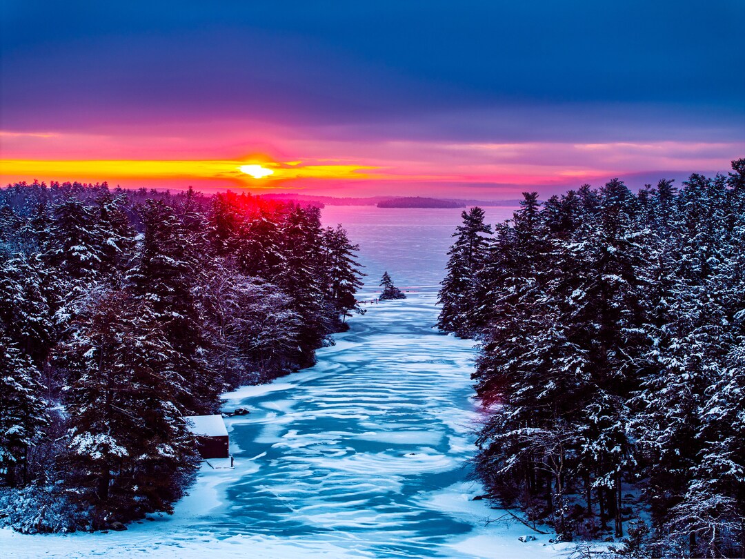 Lake Winnipesaukee Winter Photo Print - Beaver Islands - Snow Covered ...