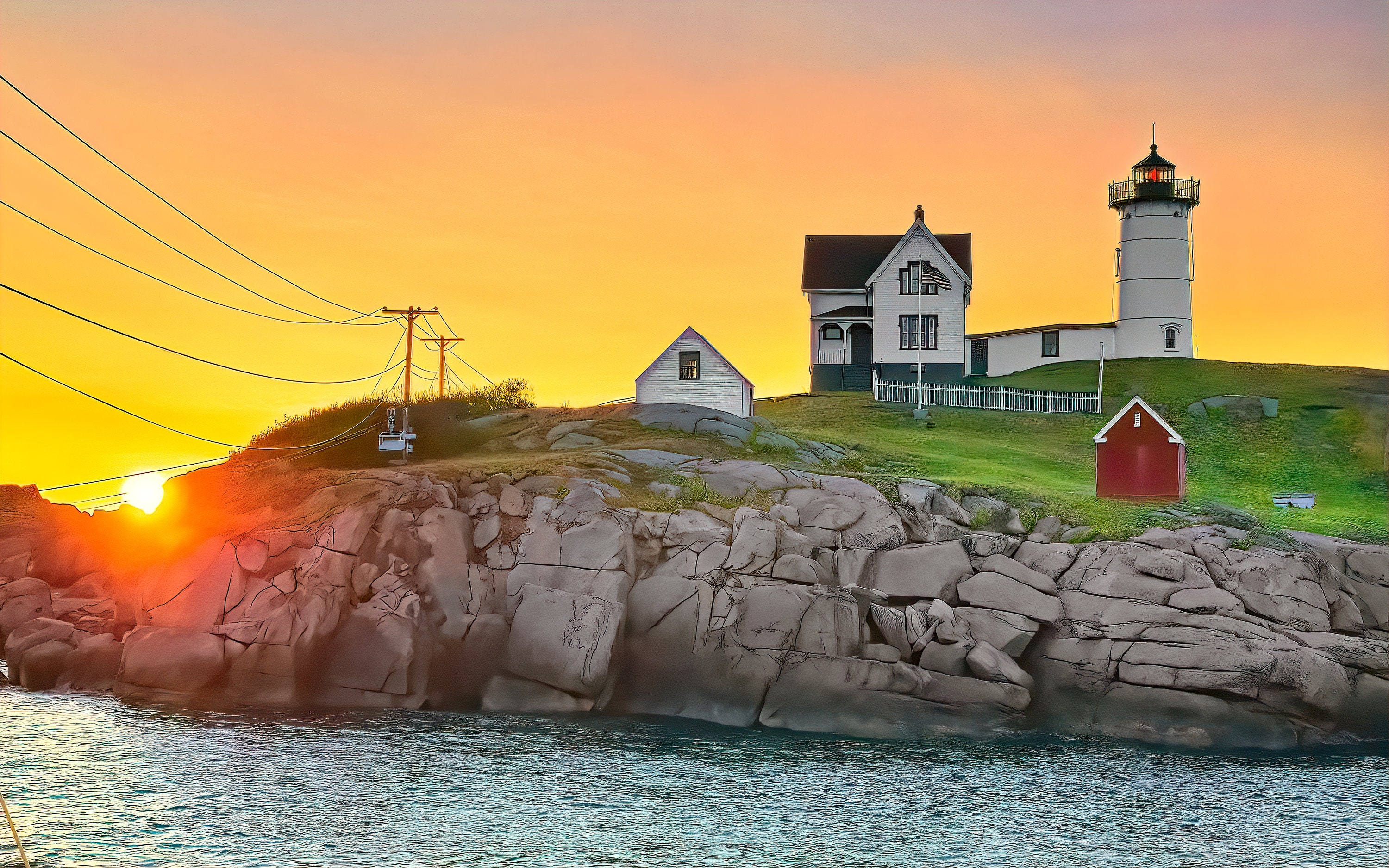 Maine Lighthouse Sunrise Canvas - Nubble Lighthouse Wall Art Print ...