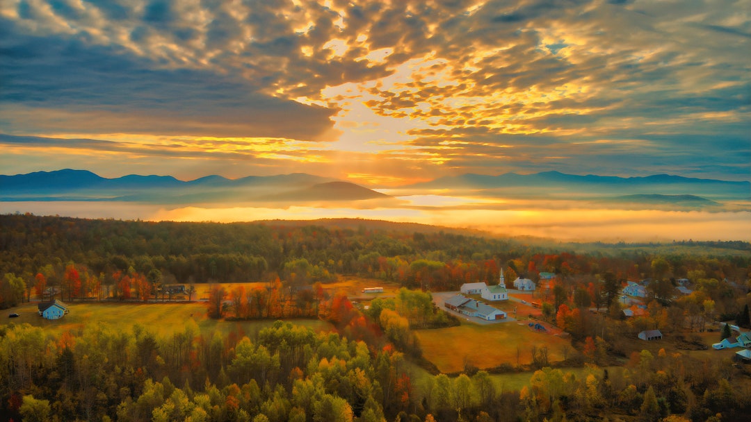 Vermont Fall - Church and Sunrise - Over the North East Kingdom| New ...