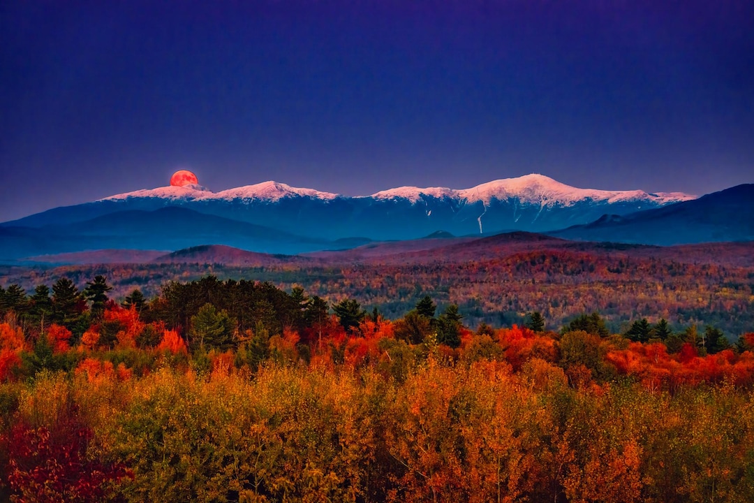 Mt Washington & Presidential Range Fall Full Moon Rise Photo Print ...