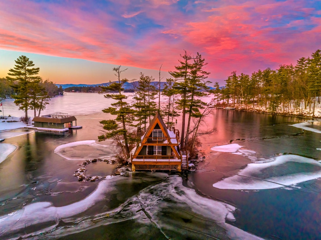 Frozen Lake Winni Wall Art and Landscape Print - New Hampshire Sunset ...