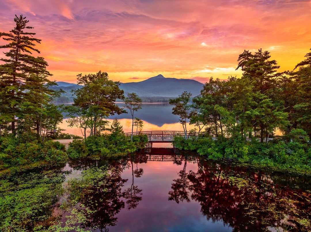 New Hampshire Art - Chocorua Mountain & Lake and Narrow Bridge Sunrise ...