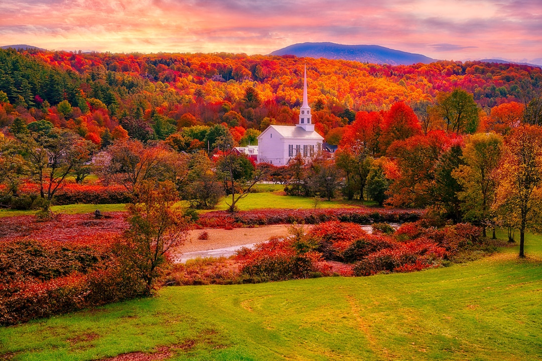 Stowe Vermont Church Fall Photo - VT Scenic Autumn Colors - Photo Print ...