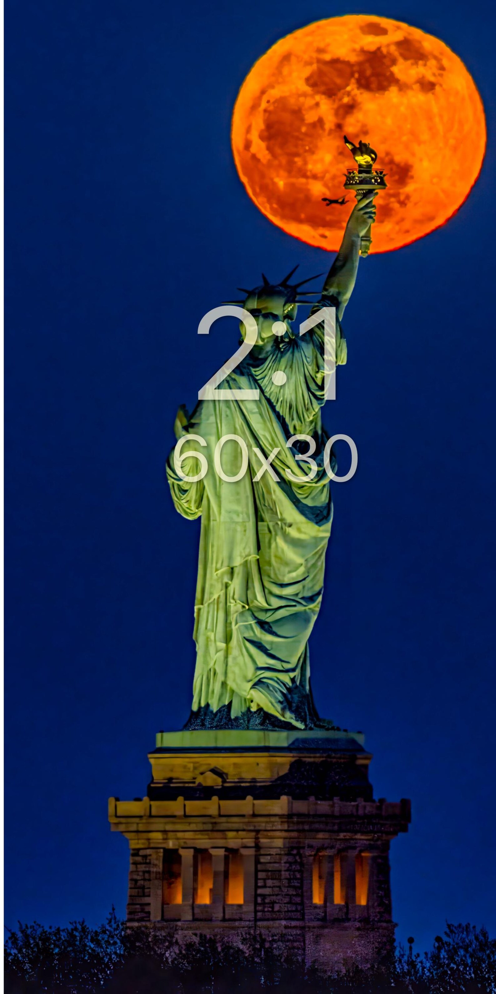 Statue of Liberty and Full Moon New York Manhattan Statue of Liberty ...