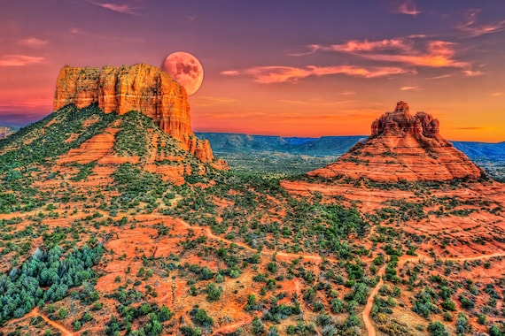 Sedona Sunset and Moon Rise Arizona Sunset Sky Courthouse | Etsy