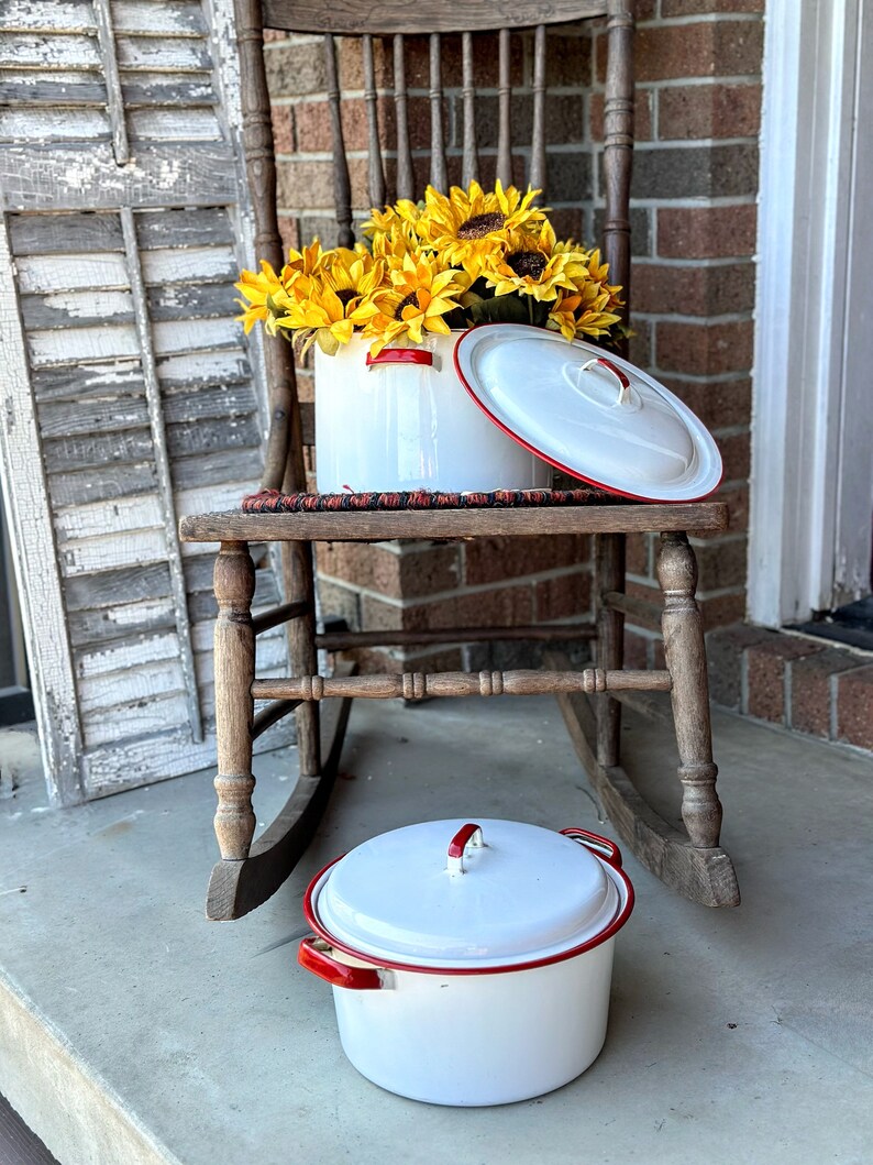Vintage Enamelware Stockpot; Red White Vintage Enamelware - Etsy