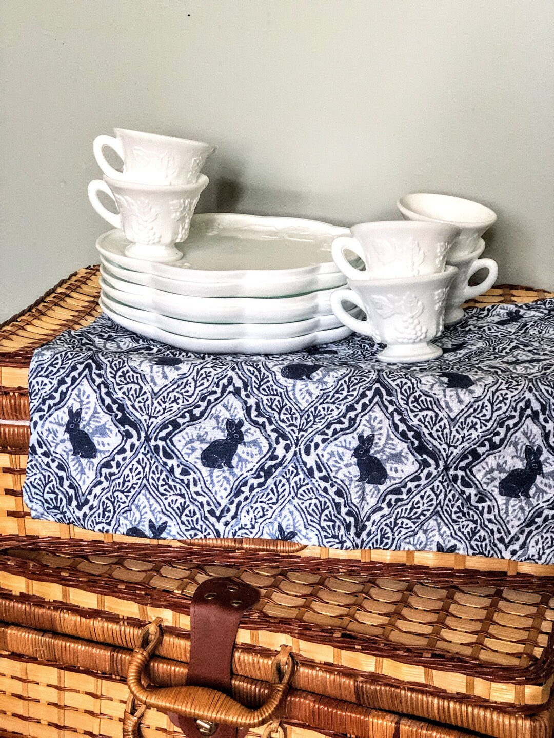 Vintage Colony Harvest Milk Glass Snack Set, Set of Six (6) Plates and ...