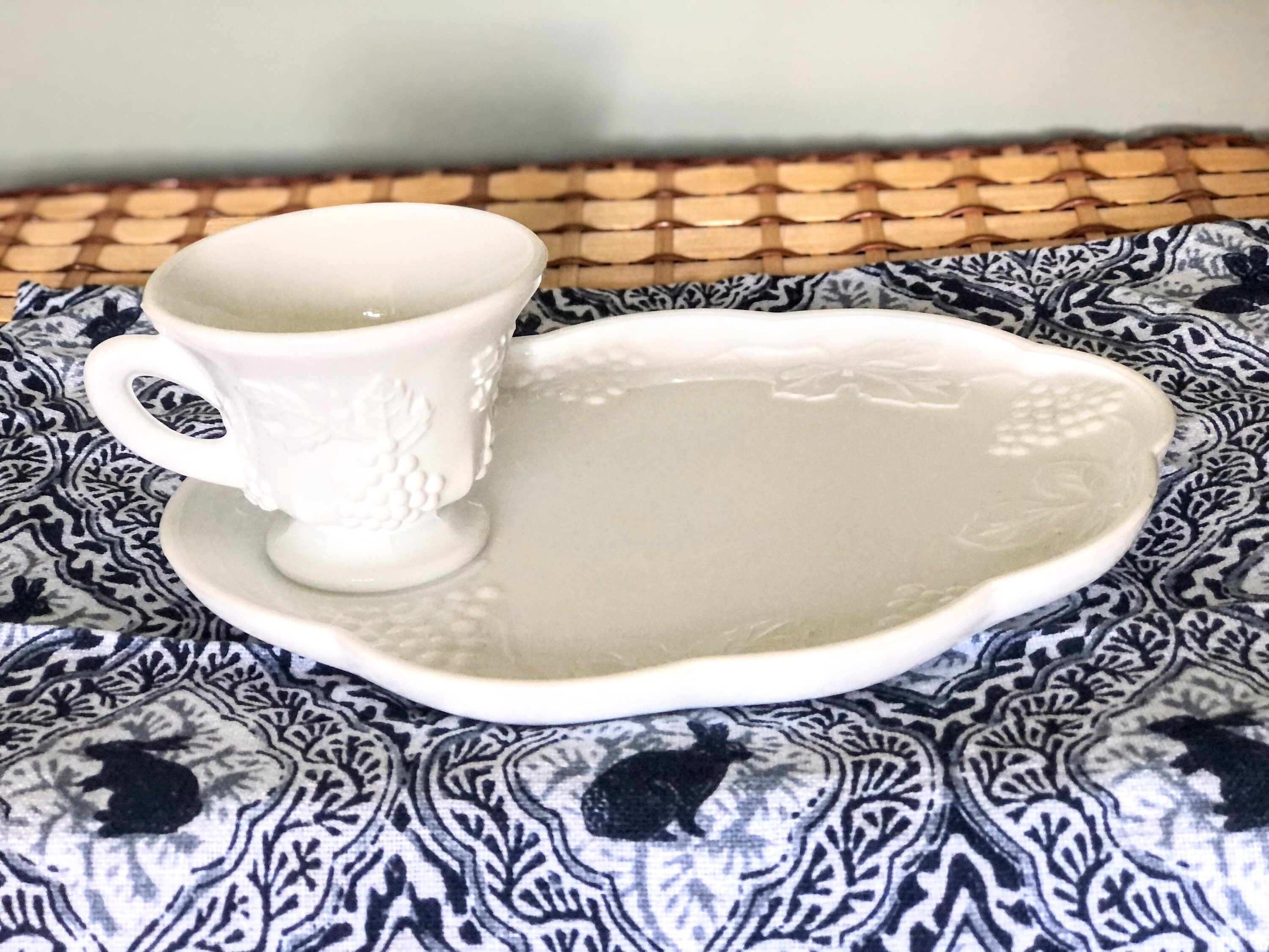 Vintage Colony Harvest Milk Glass Snack Set, Set of Six6 Plates and ...