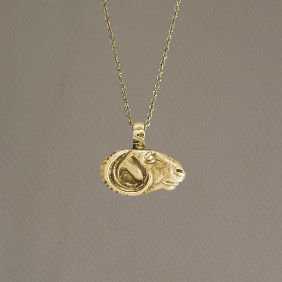 14K Aries Gold Pendant, Solid Gold Ram Zodiac Necklace, Horoscope Sign ...