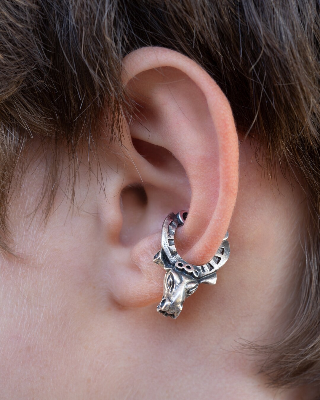 Taurus Bull Modern Ear Cuff, Ox Talisman No Piercing 925 Sterling ...