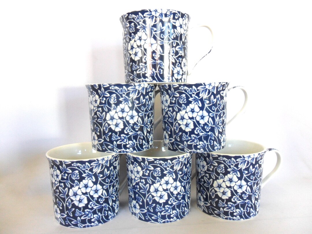 Set of 6 Blue Calico Design Palace Mugs. - Etsy