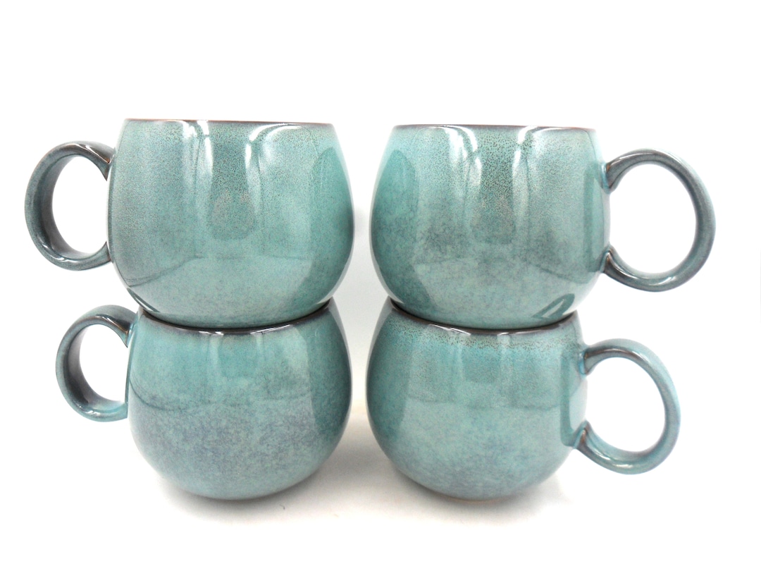 4 X Reactive Glaze Cuddly Stoneware Sphere Mugs in Duck Egg Blue. - Etsy