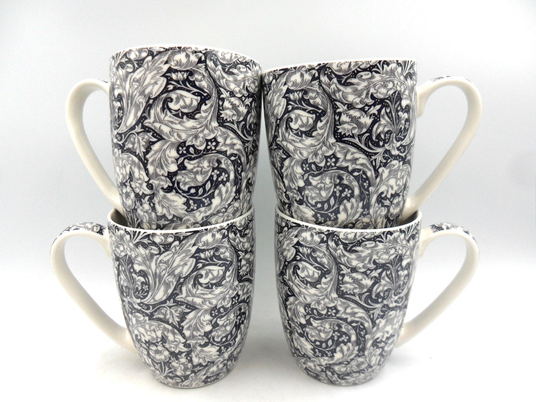 Set of 4 William Morris Inky Blue Leafy Design Aspen Mugs. - Etsy
