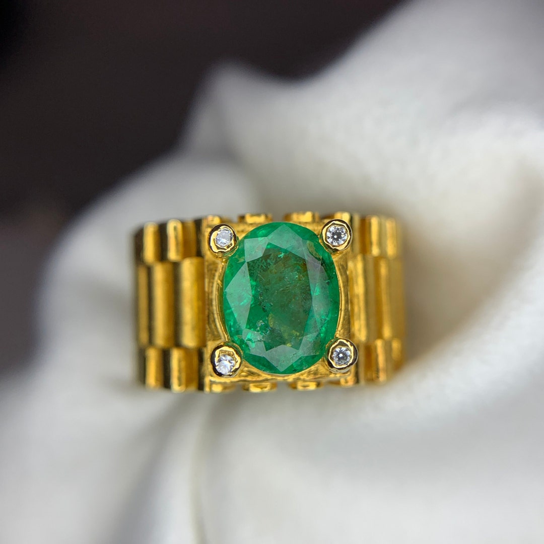 Natural Emerald Ring .3 Carat Punjshir Emrald in Rado Watch Design Ring ...