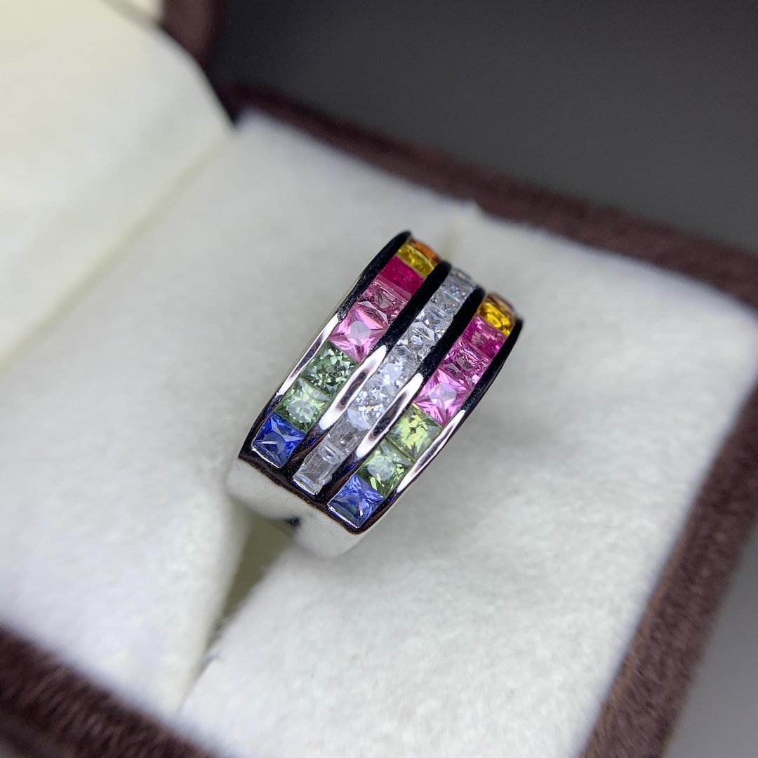 Multi-color Sapphire Chala Ring: 4.2 Carat Ceylon Gemstones - Etsy