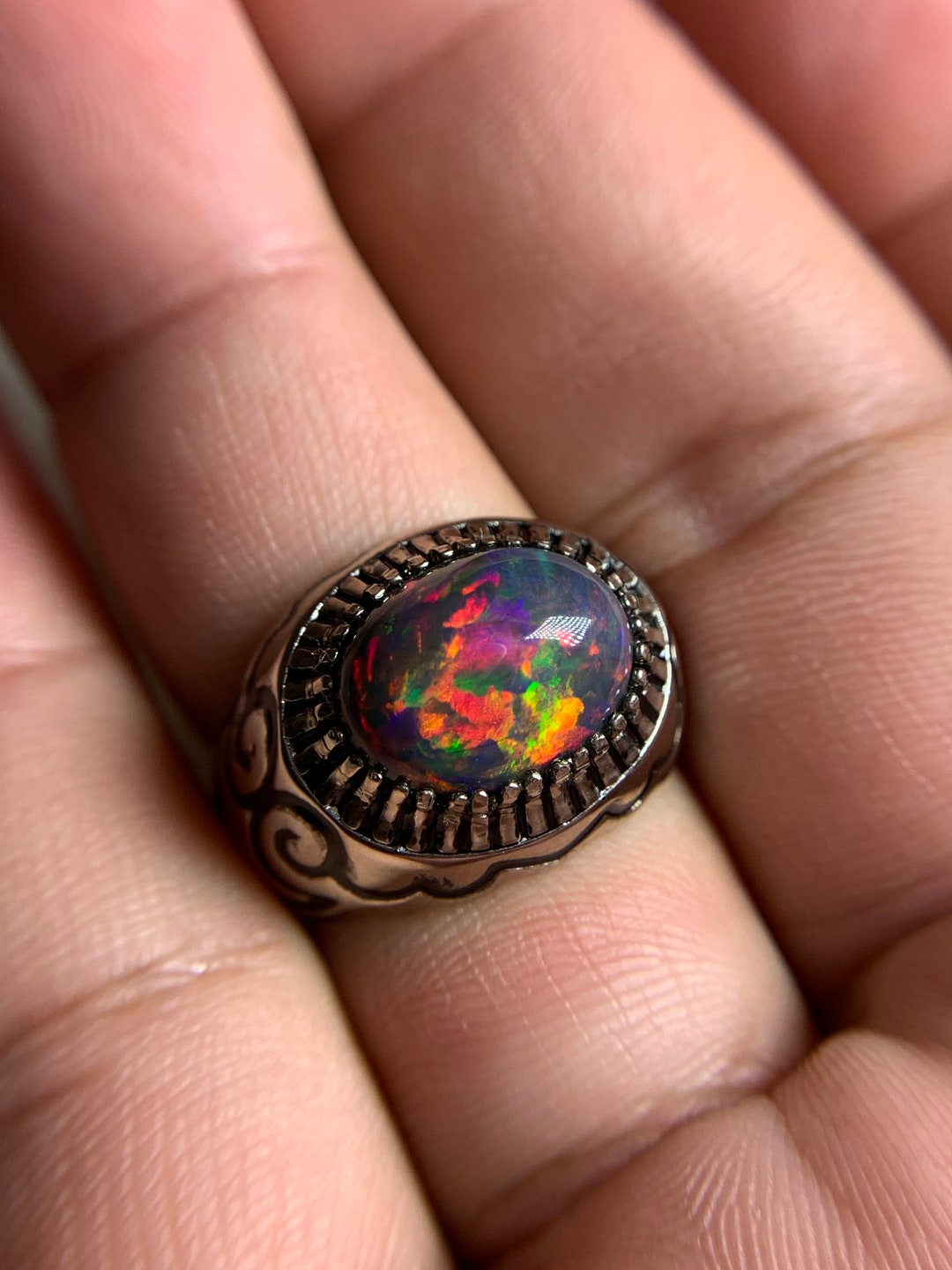 Natural Black Opal Ring. Black Opal Ring . Natural Opal Hand Made ...