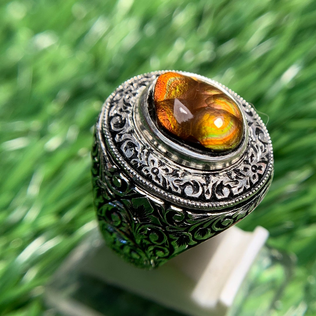 Fire Agate Ring. Gents Fire Agate Silver Ring. Natural Mexican Fire ...