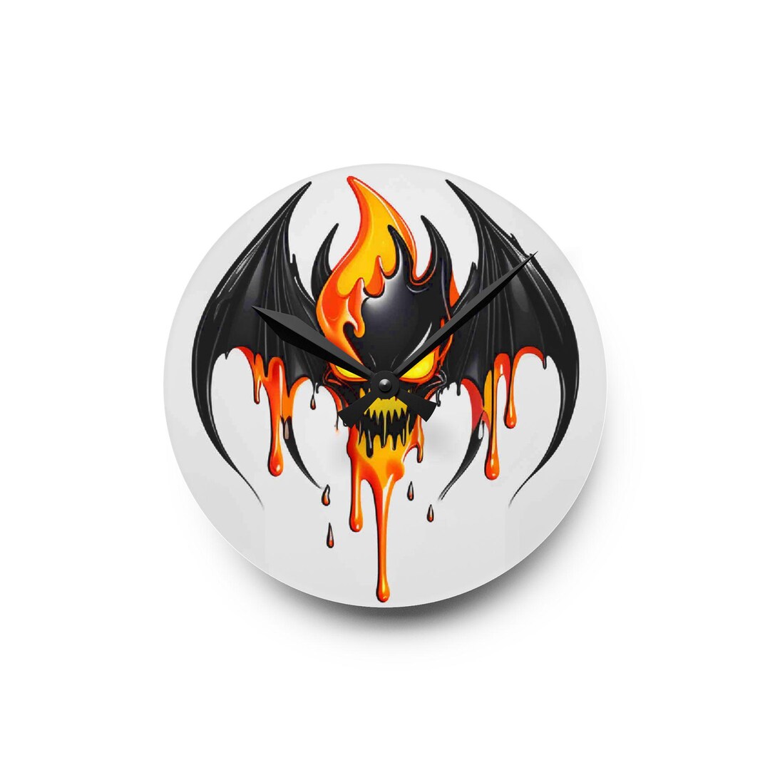 Melting Flame Bat Skull Acrylic Clock | Horror Gothic Wall Decor - Etsy