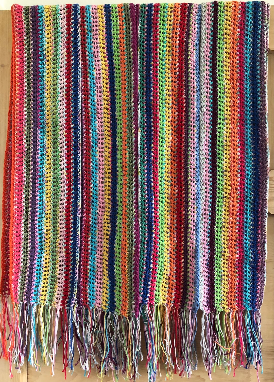 100% Cotton Happy Hippie Crochet Tasselled Scarf Multicoloured Handmade ...