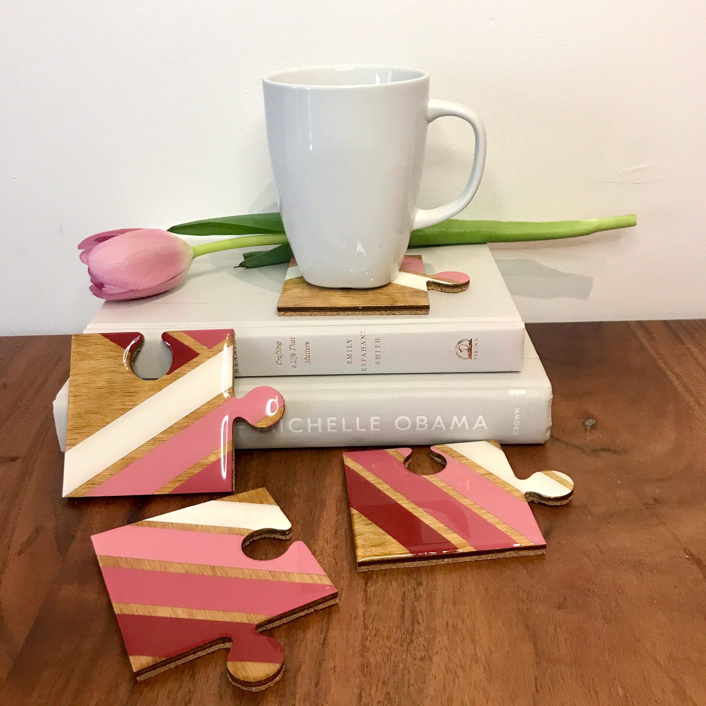 Puzzle Piece Coasters: Pink Trivet - Etsy Canada