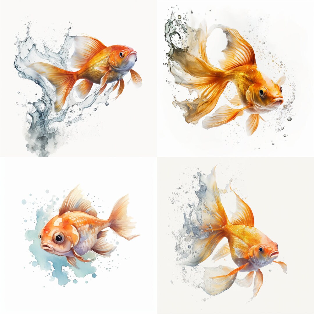 Goldfish Watercolor Clipart, Aquarium Clip Art, Fish Clipart in PNG ...
