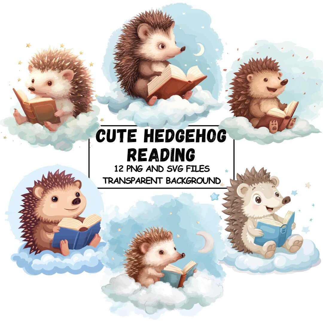 12 Cute Hedgehog Reading Clipart, High Quality Pngs and Svgs, Nursery ...