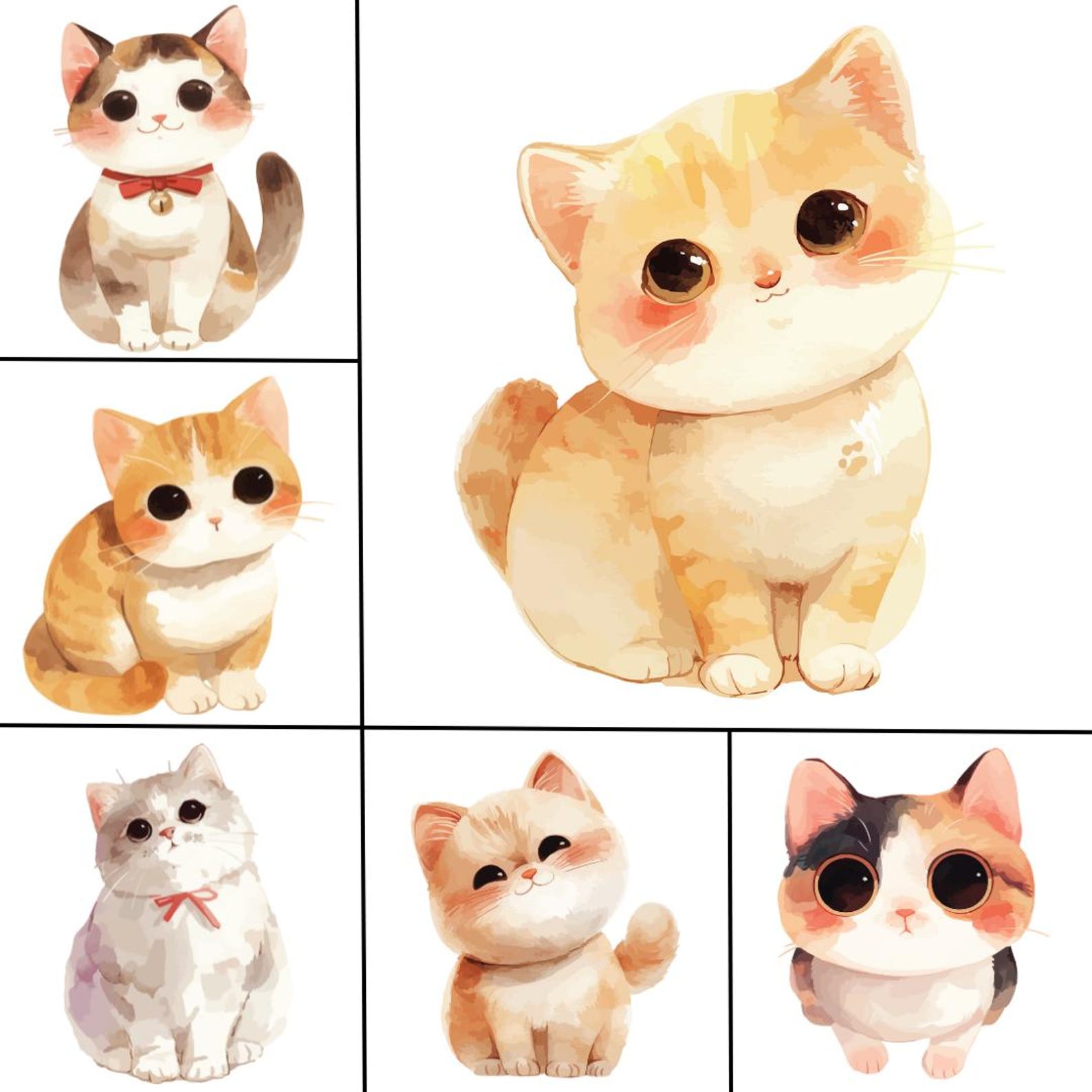 Watercolor Cute Cats, Kittens Clipart, 20 PNG and SVG, Animals Clipart ...