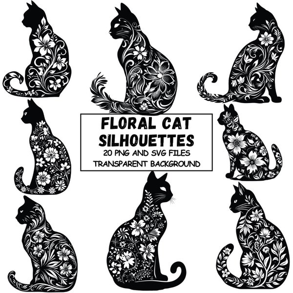 Floral Cat Svg - Etsy