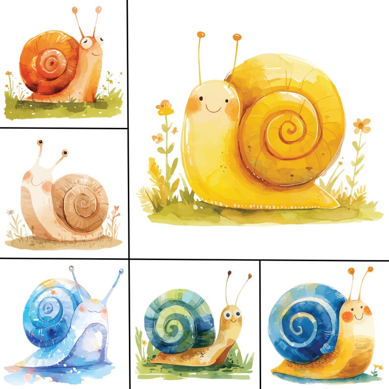 Cute Watercolor Snail Clipart 20 PNG and SVG Illustration Transparent ...