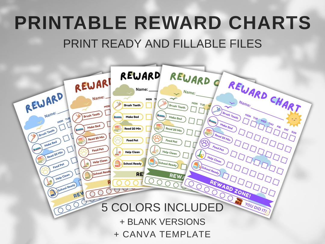 Printable Weekly Reward Chart for Kids, Goal Chart, Colorful Chart ...