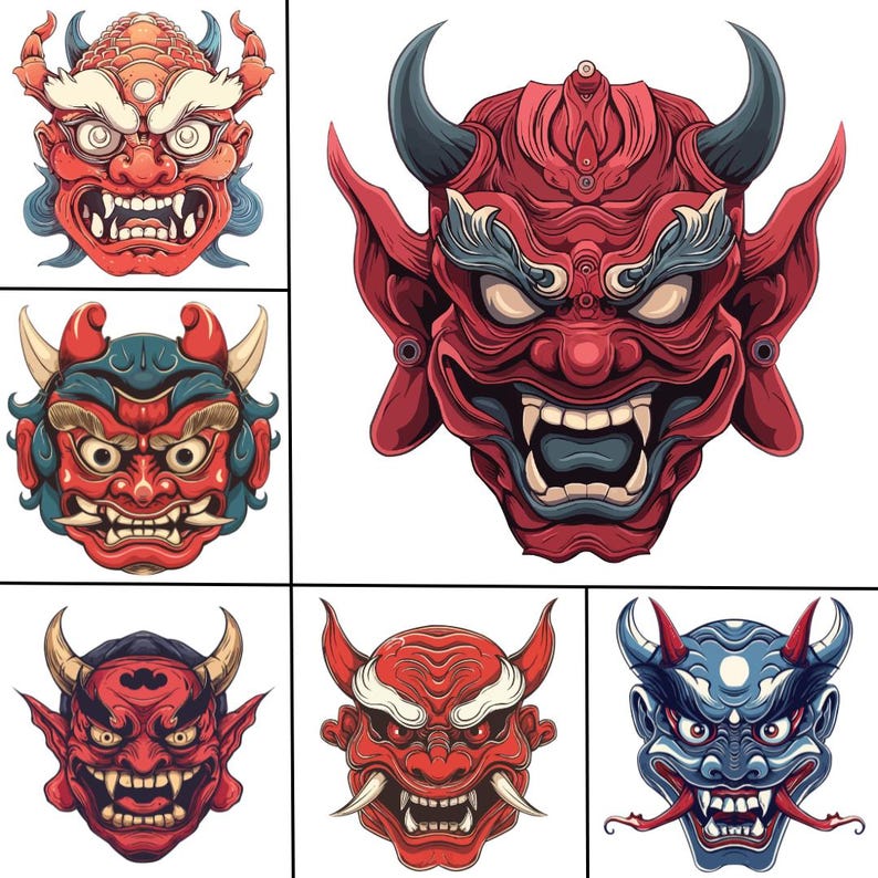 20 Japanese Demon Mask Clipart, Anime Oni Mask Png, Oni Head, PNG and ...