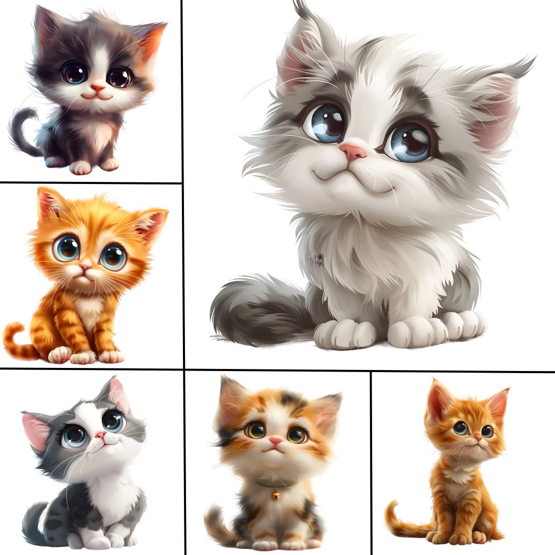 Adorable Cute Cats Clipart Cat and Kitten in PNG Format Instant ...