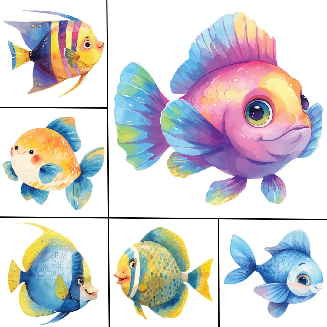 Watercolor Tropical Fish Clipart, 20 High Quality PNG and SVG Files ...