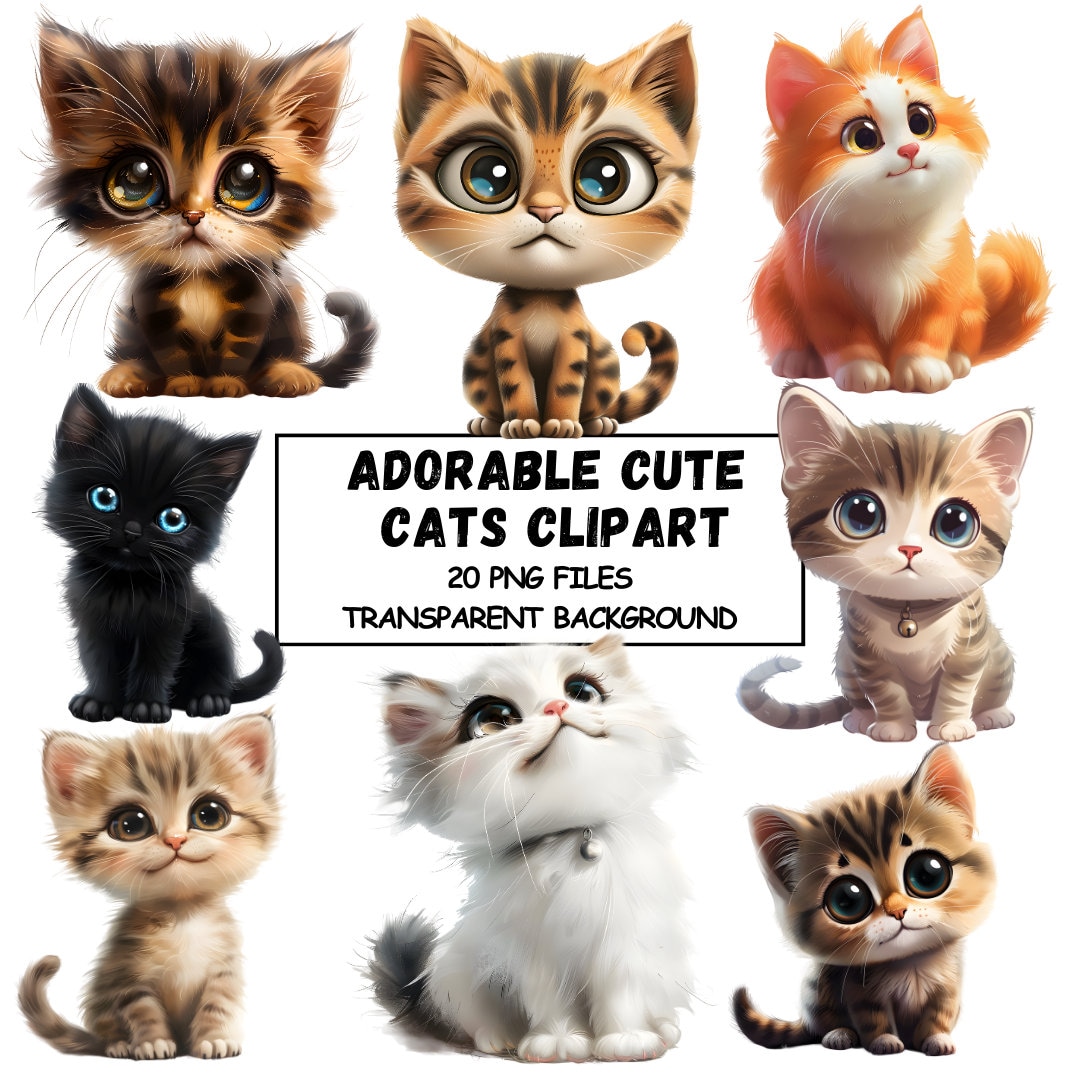Adorable Cute Cats Clipart Cat and Kitten in PNG Format Instant ...