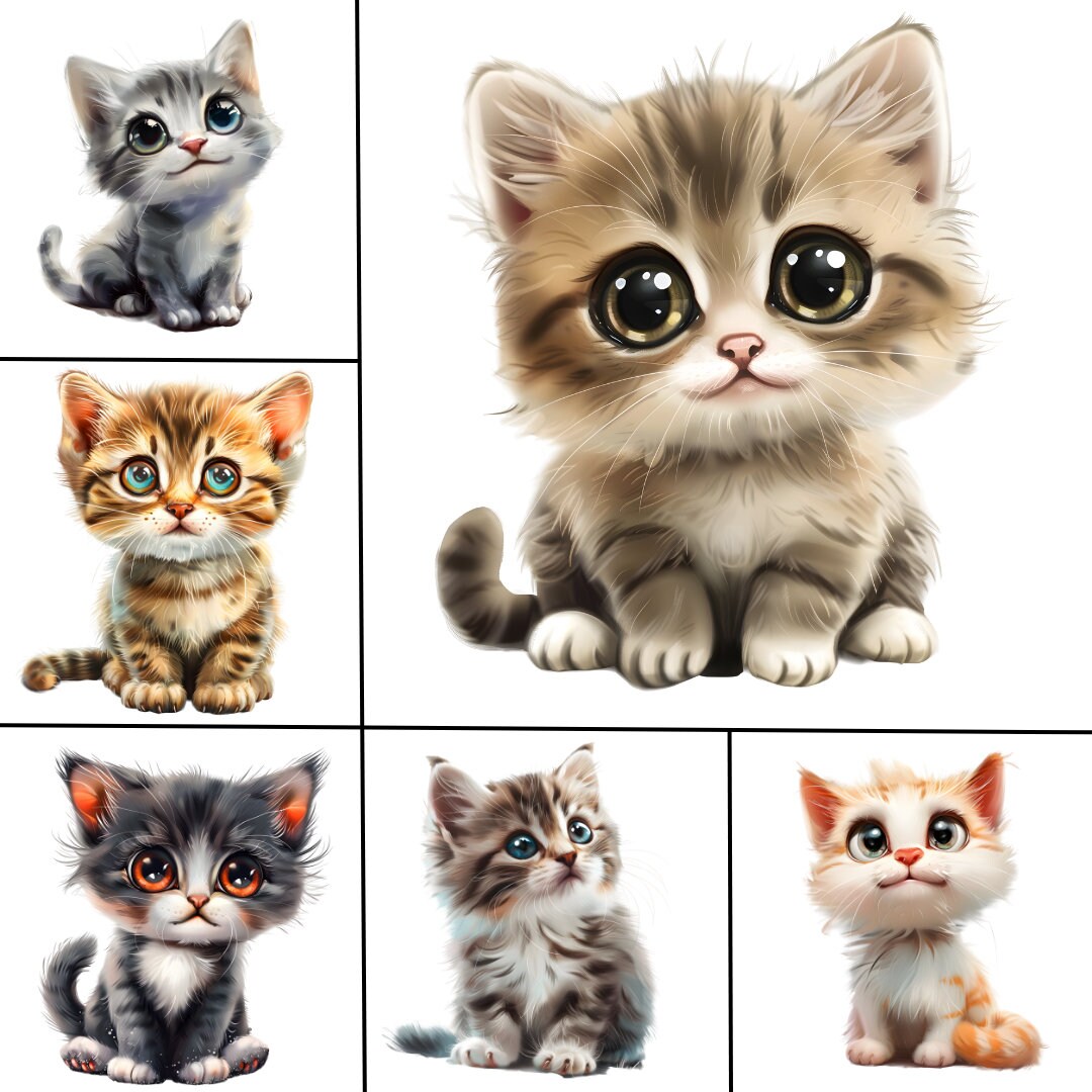 Adorable Cute Cats Clipart Cat and Kitten in PNG Format Instant ...