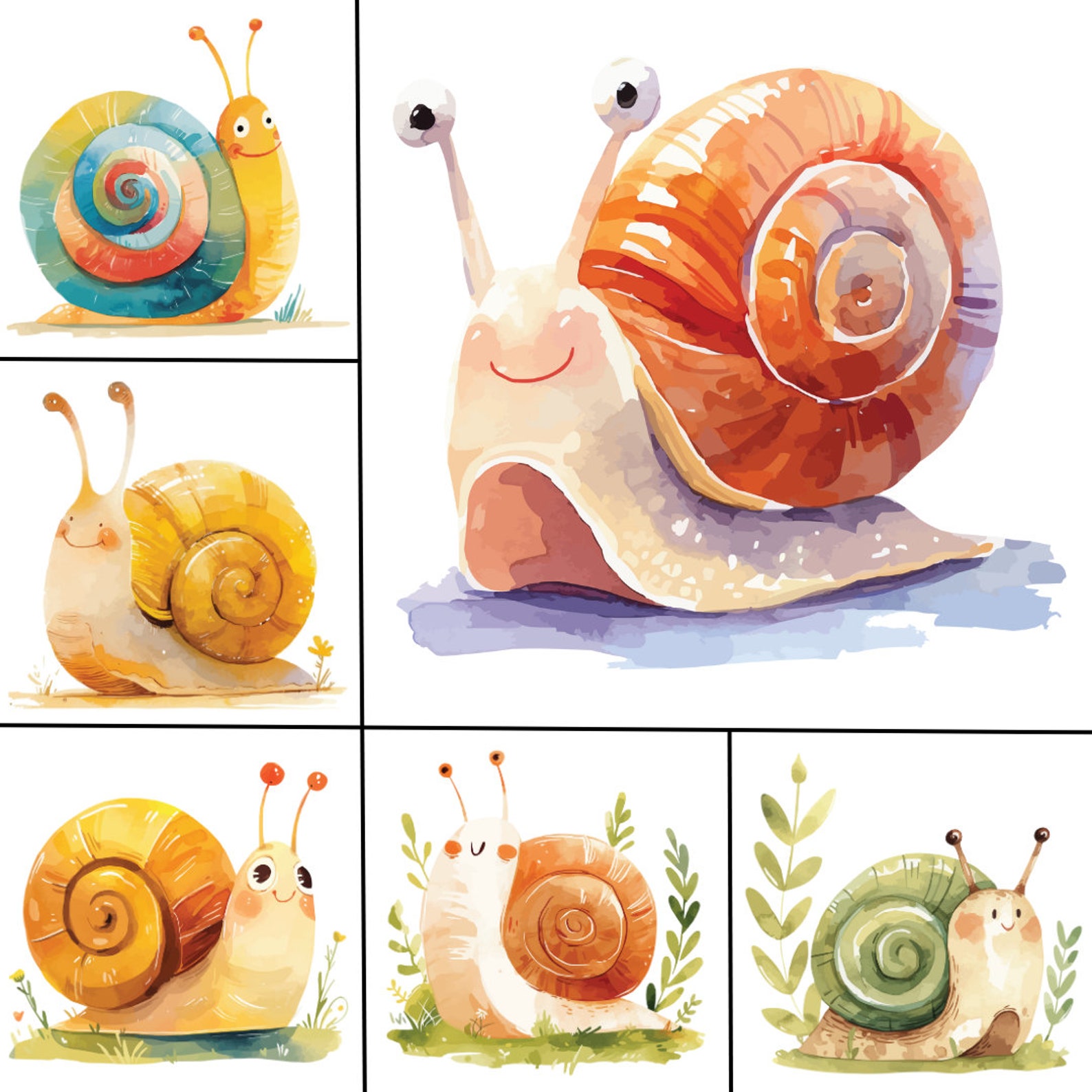 Watercolor Snail Clipart: Nursery Illustration (PNG & SVG Digital ...