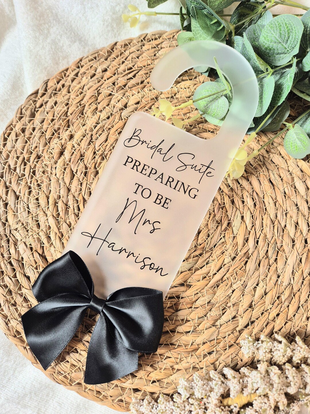 Personalized Bridal Suite Door Hanger: Frosted Acrylic With Satin Bow ...