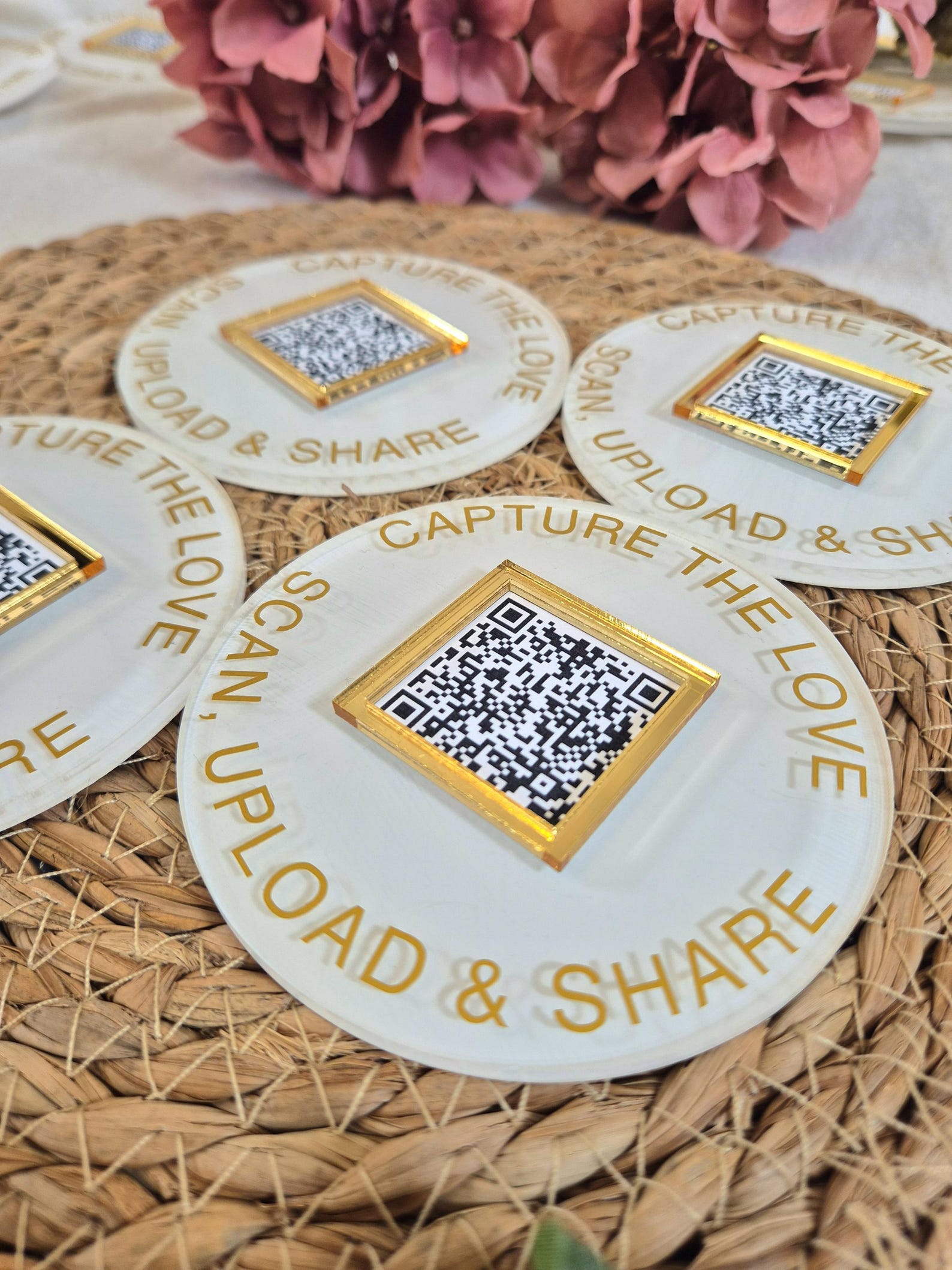 Wedding Photo Upload QR Code Discs: Painted Acrylic Table Decor - Etsy