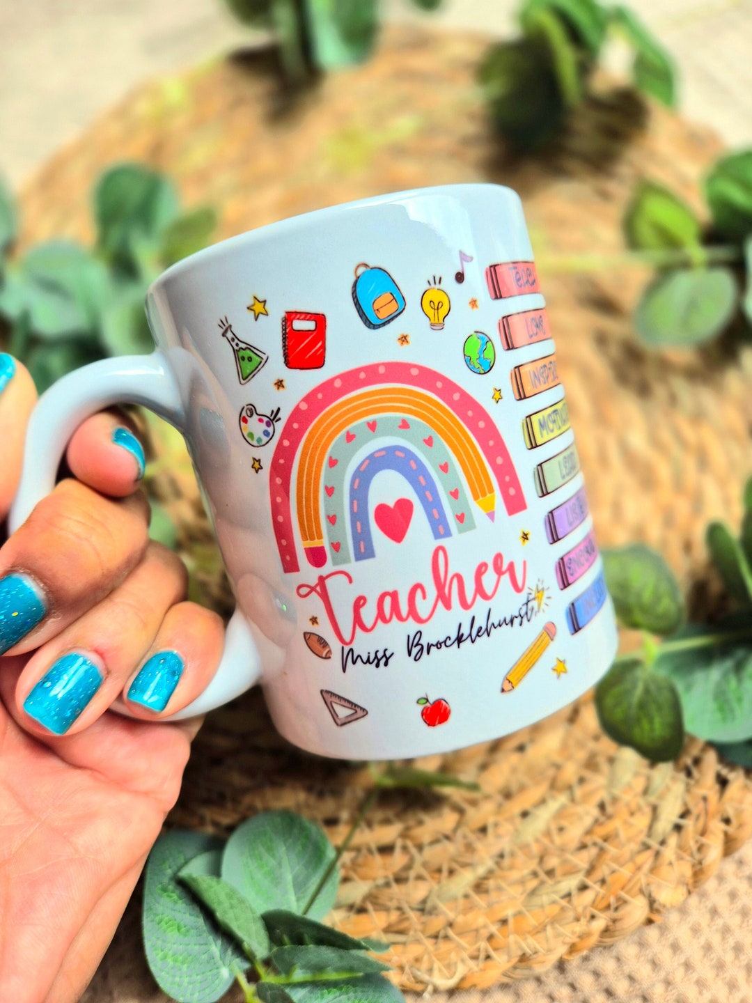 Personalized Teacher Mug: Rainbow Design, End of Term Gift - Etsy